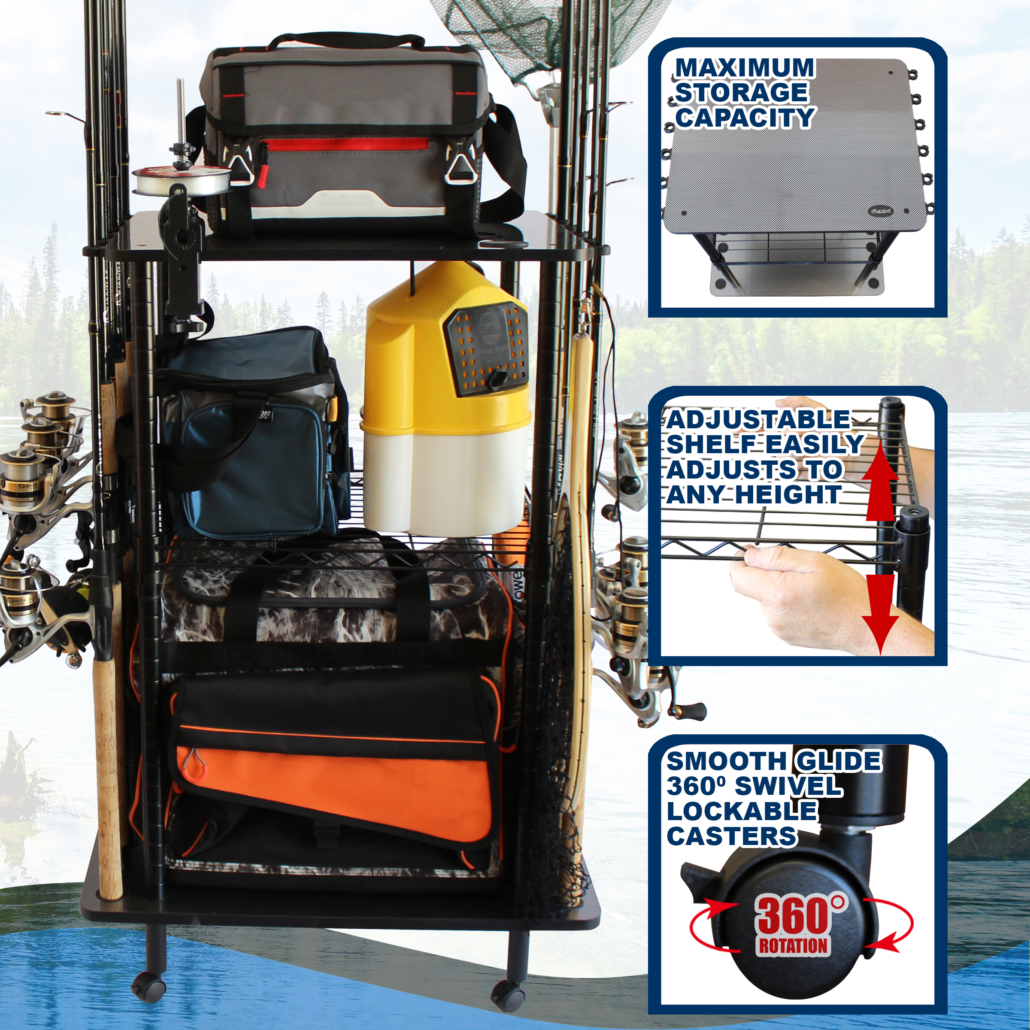 Rush Creek Creations 12-Rod Rolling Fishing Gear Tackle Cart, Fishing ...