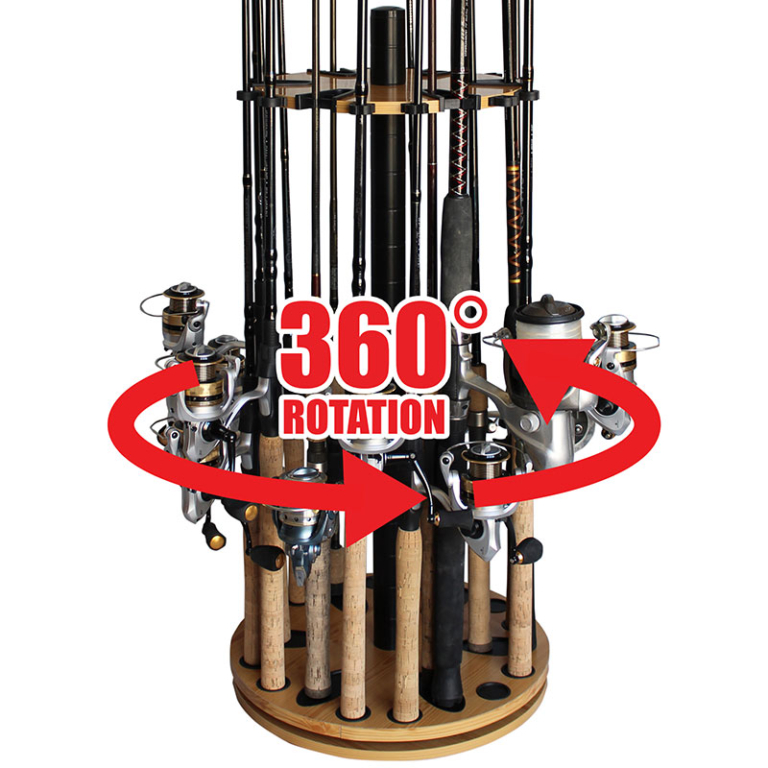 Rush Creek Creations 24-Rod Rotating Round Fishing Rod Storage Rack ...