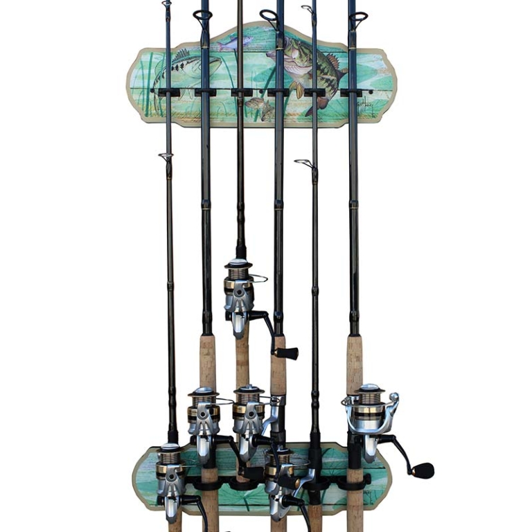 Guy Harvey Bass Fishing Wall Storage Rack 6 Rod Holder – Durable Multi ...
