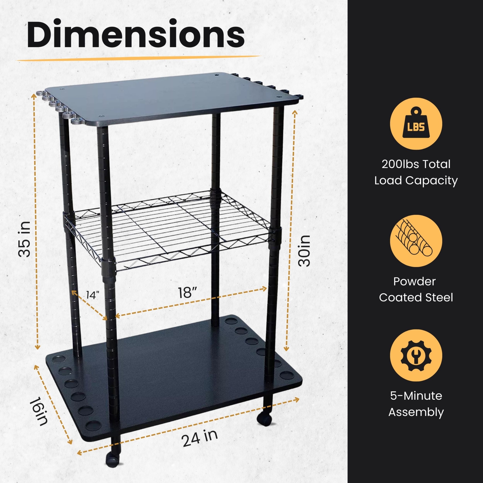 Rush Creek Creations 12-Rod Rolling Fishing Gear Tackle Cart, Fishing ...