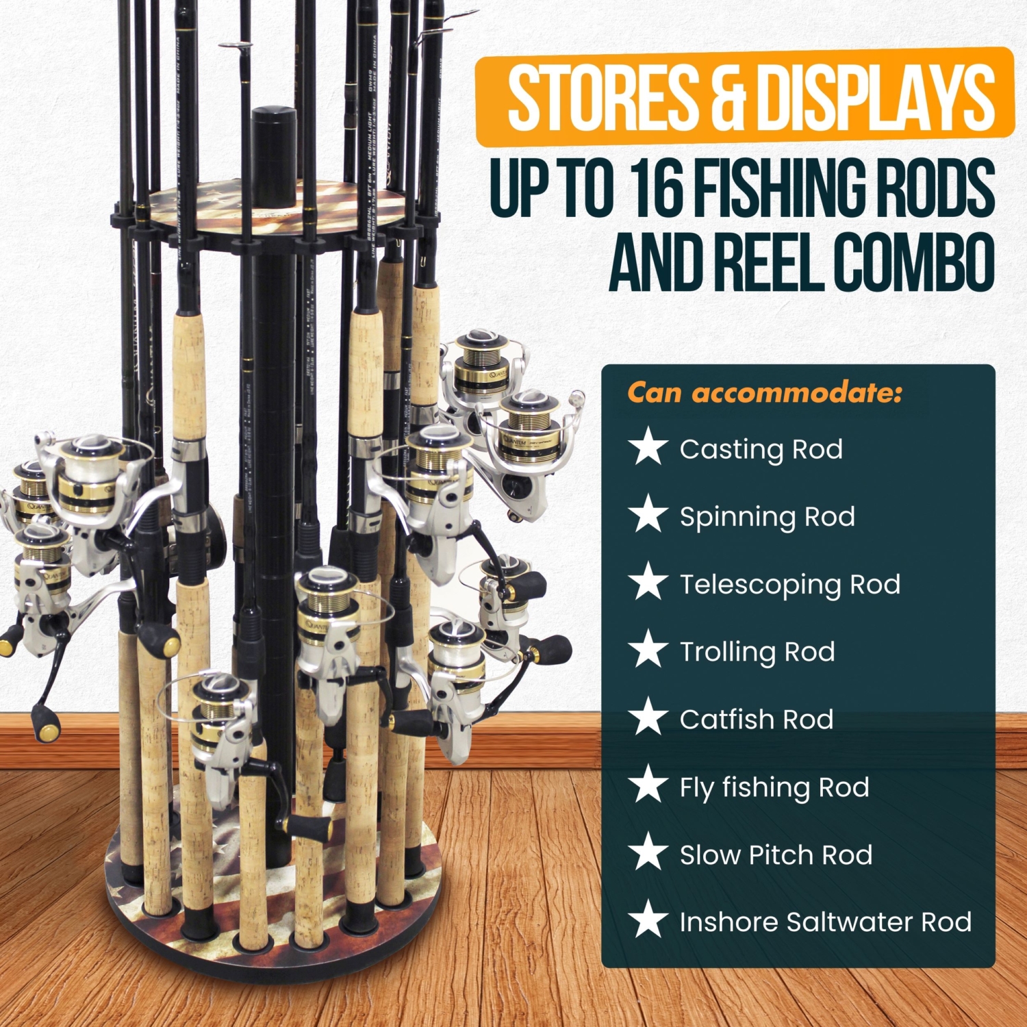 16-Fishing Rod Round Rack (Available in 3 colors) - Rush Creek Creations