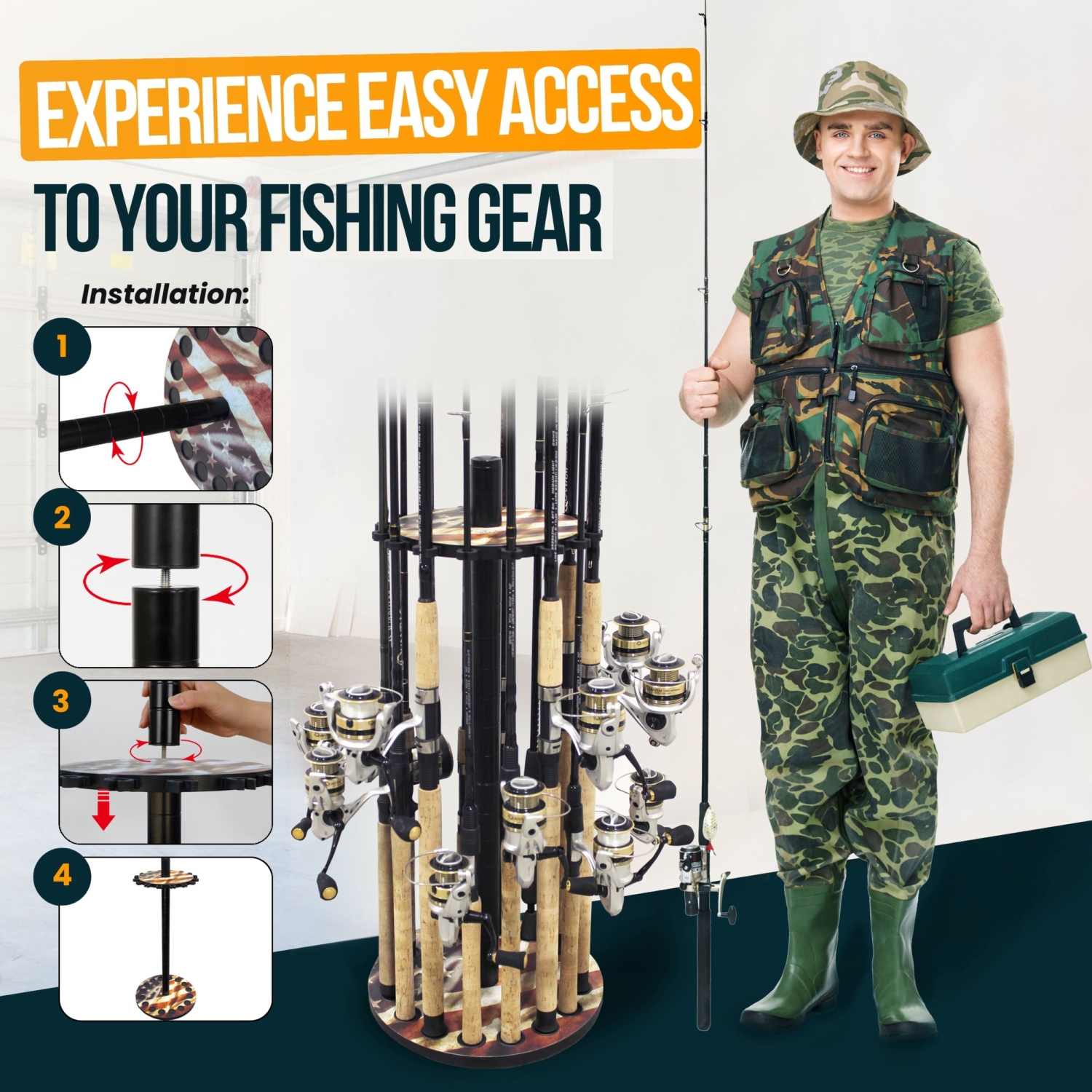 16-Fishing Rod Round Rack (Available in 3 colors) - Rush Creek Creations