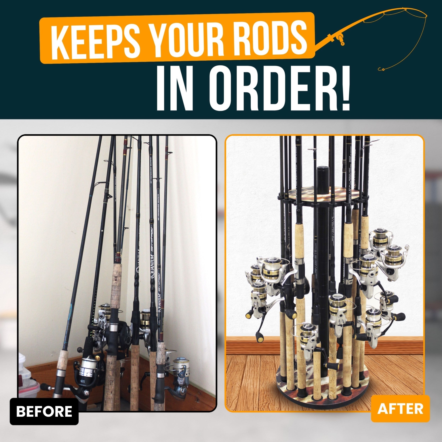 16-Fishing Rod Round Rack (Available in 3 colors) - Rush Creek Creations