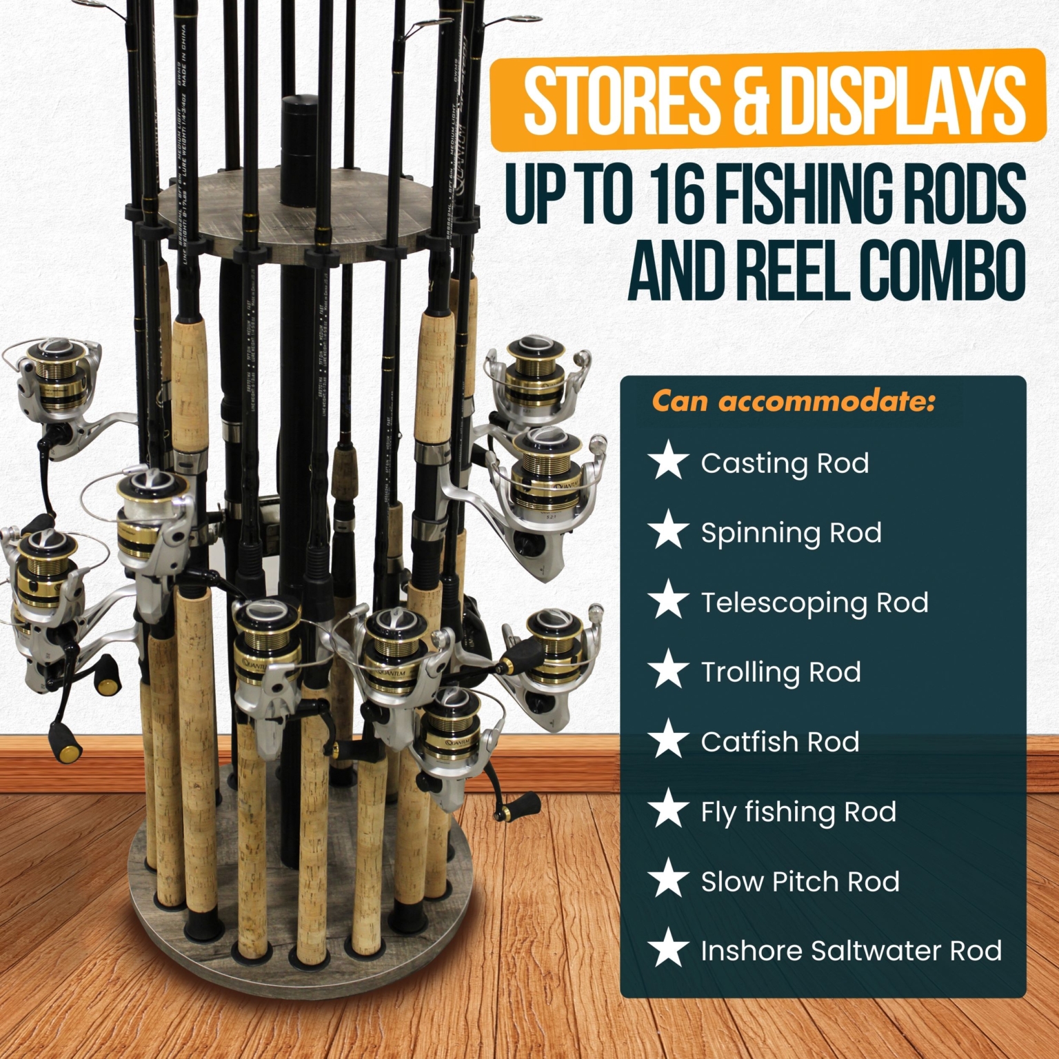 Rush Creek Creations 16-Rod Round Freshwater Fishing Rod Storage Rack ...