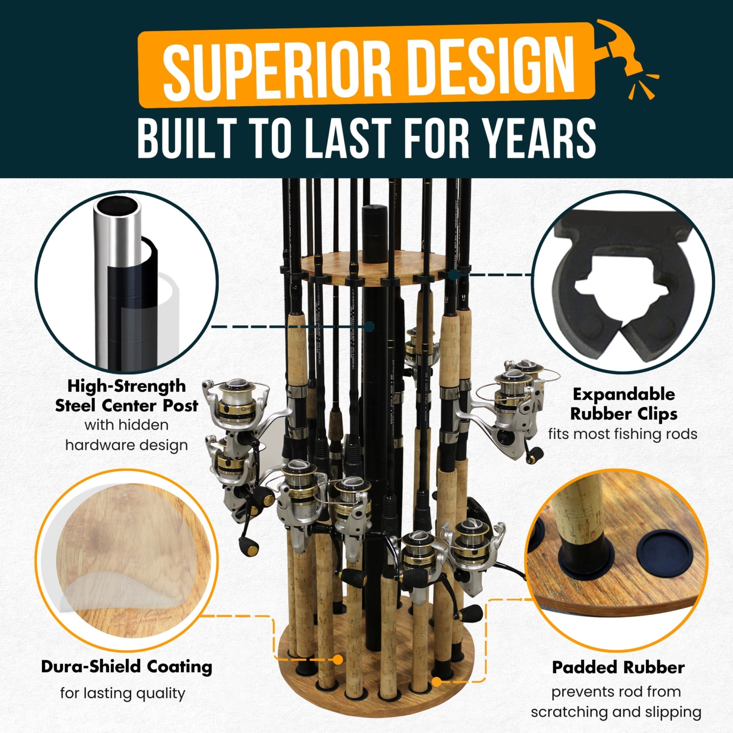 Rush Creek Creations 16-Rod Round Rack with Metal Post – Premium ...