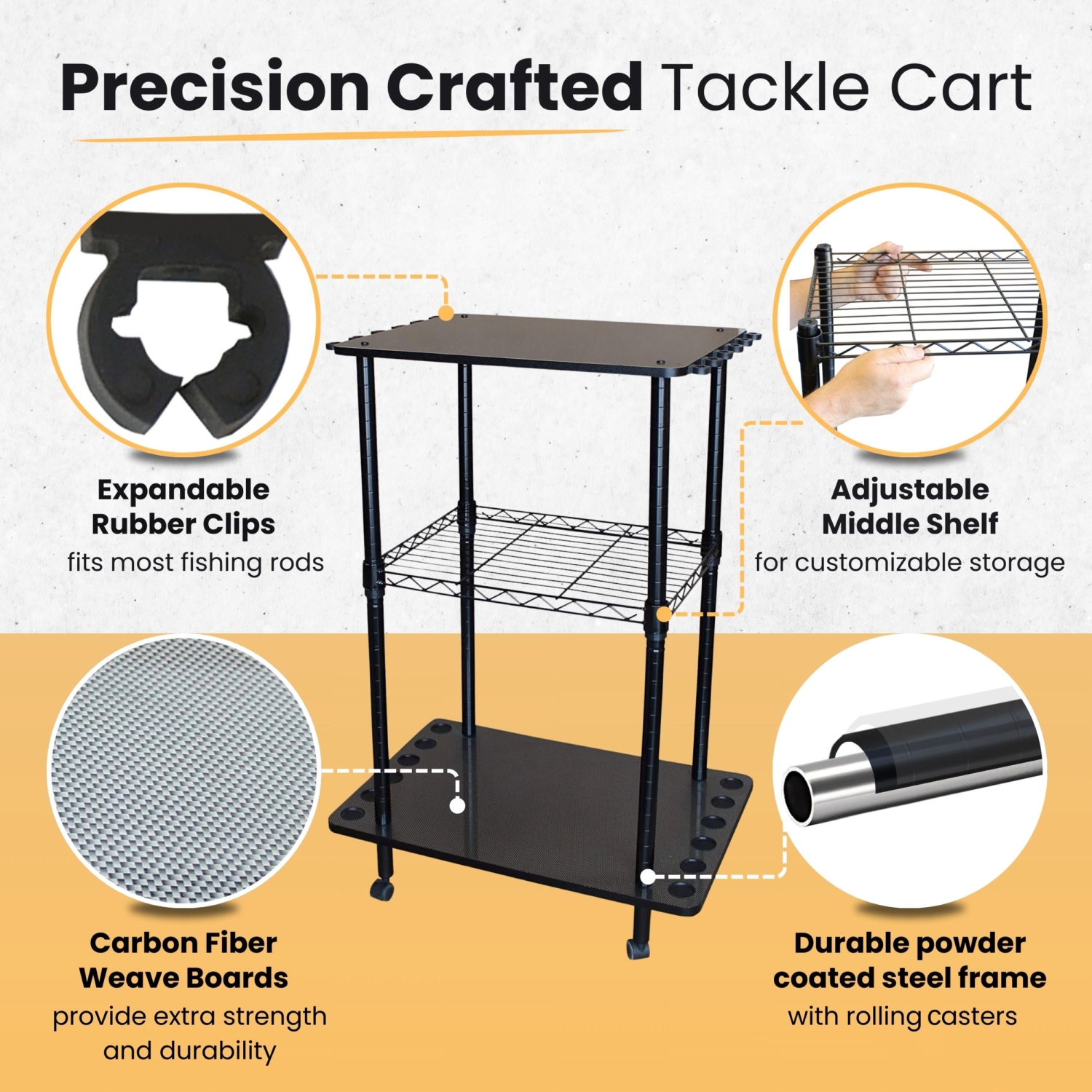 Rush Creek Creations 12-Rod Rolling Fishing Gear Tackle Cart, Fishing ...