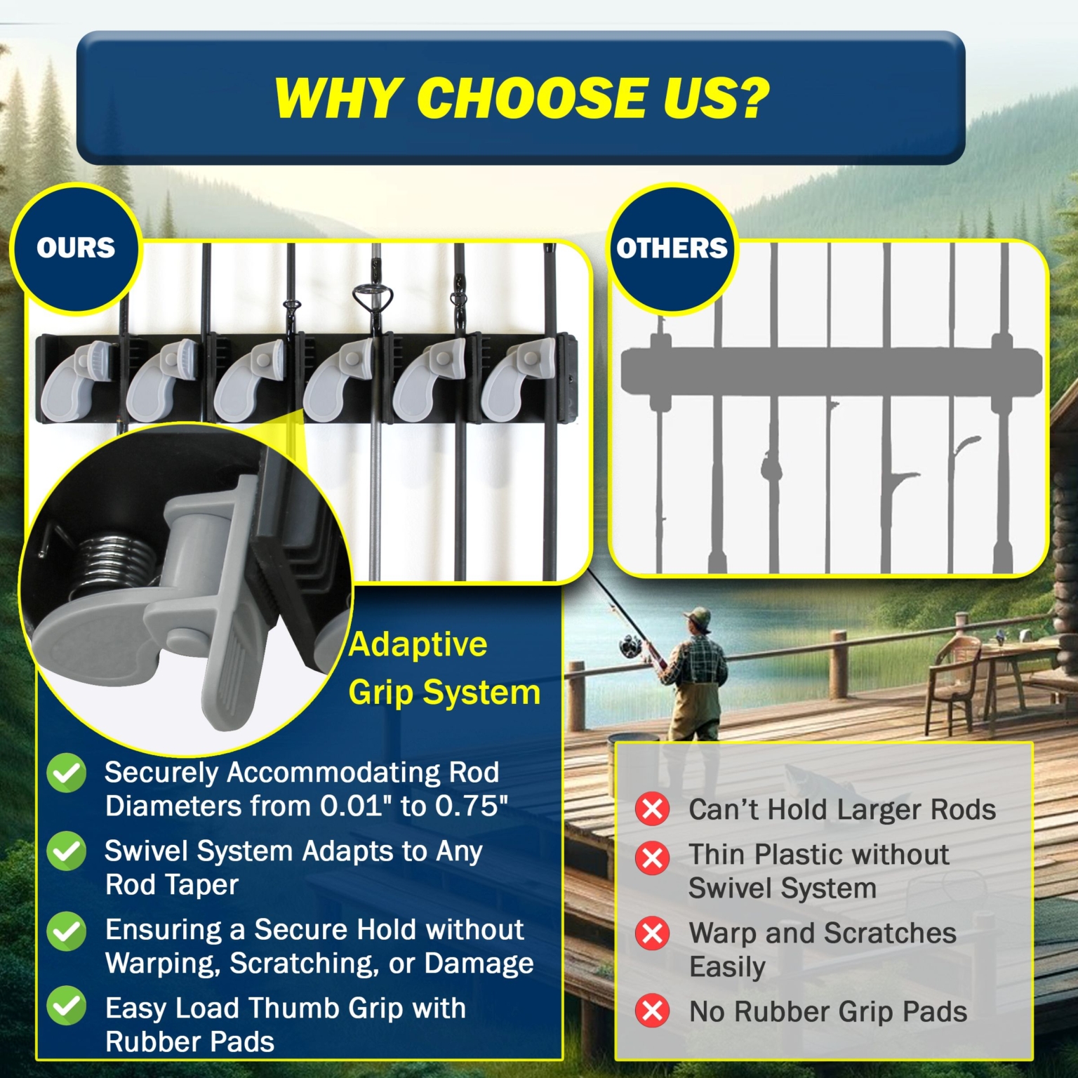 Space-Saving Vertical Wall-Mounted Rack | Fishing Rod Holder